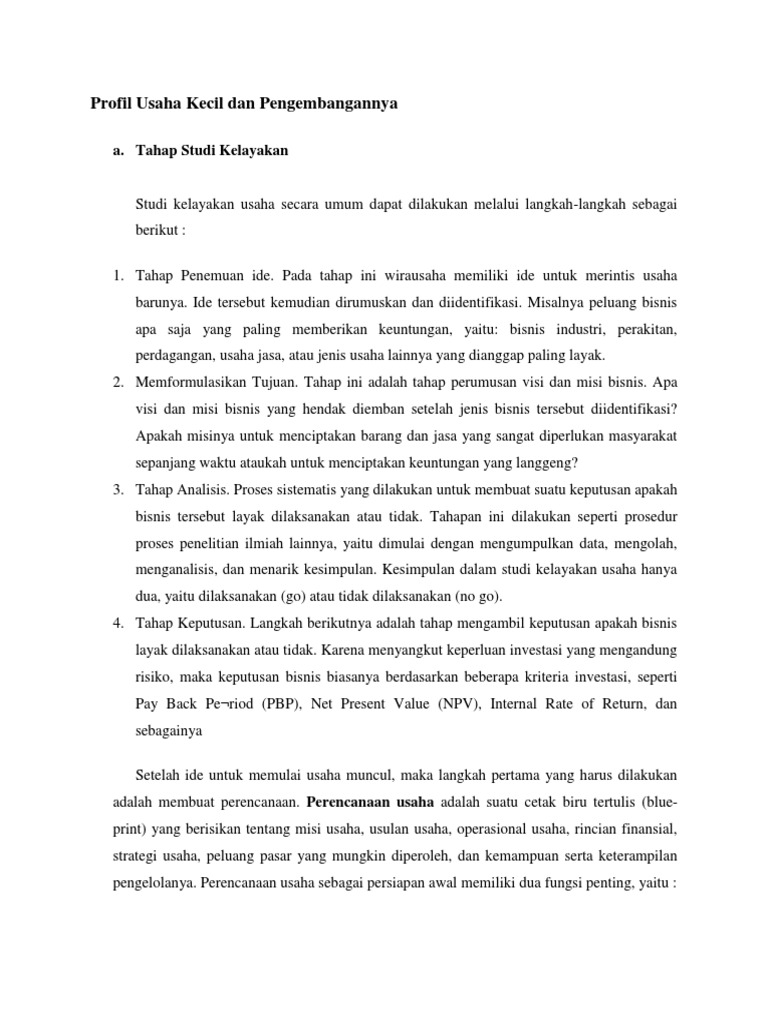 Profil Usaha Kecil Dan Pengembangannya | PDF