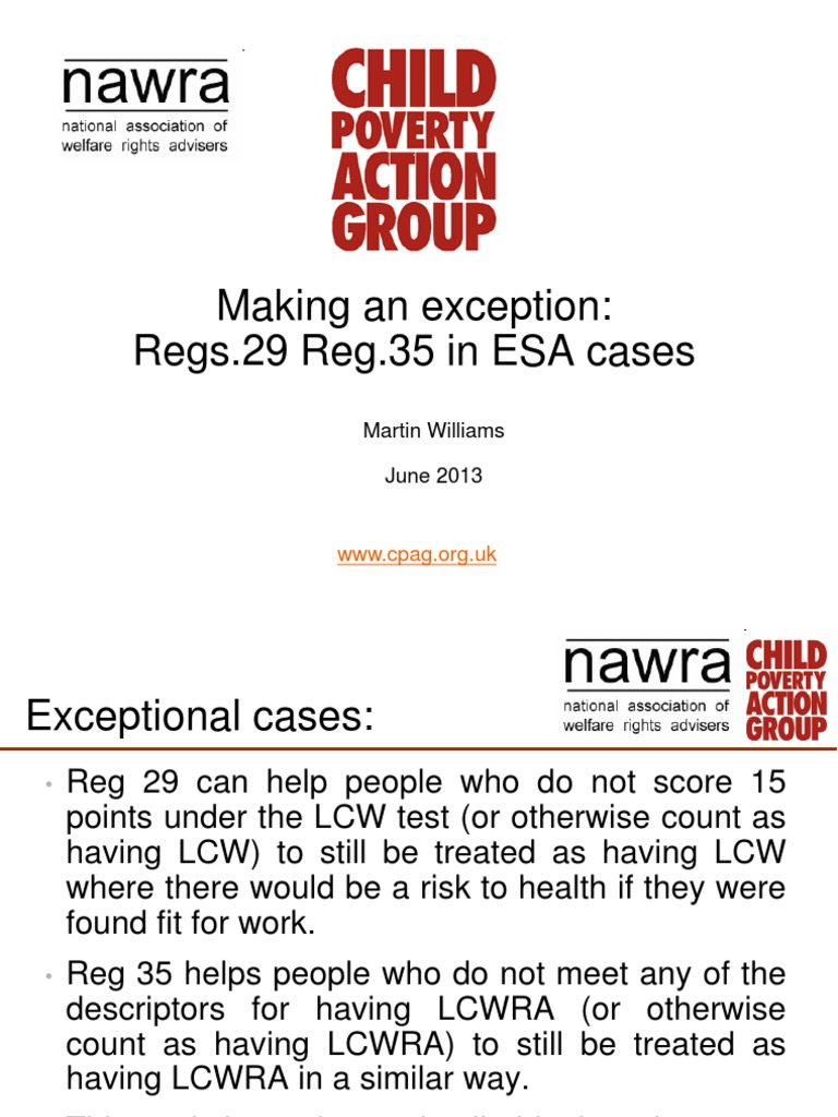 Martin Williams CPAG Making An Exception Slides | PDF | Risk | Disability