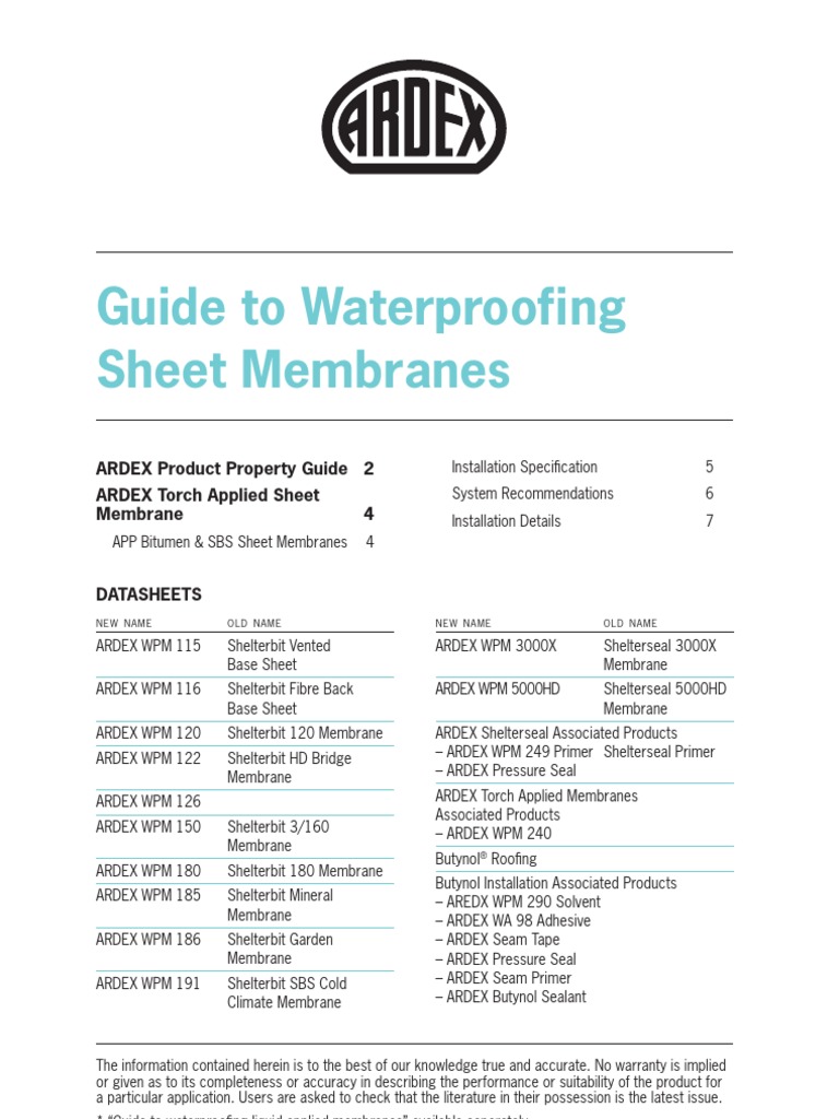 Ardex Waterproofing Sheet Membrane | Download Free PDF | Asphalt ...