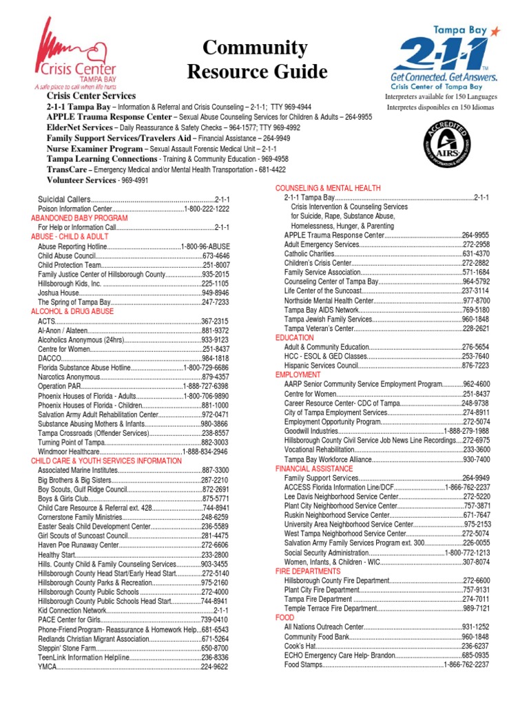 Community Resource Guide | PDF | Tampa | Substance Abuse