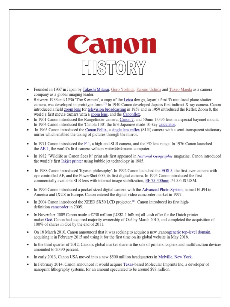 History of Canon | PDF | Canon Inc. | Photography Equipment