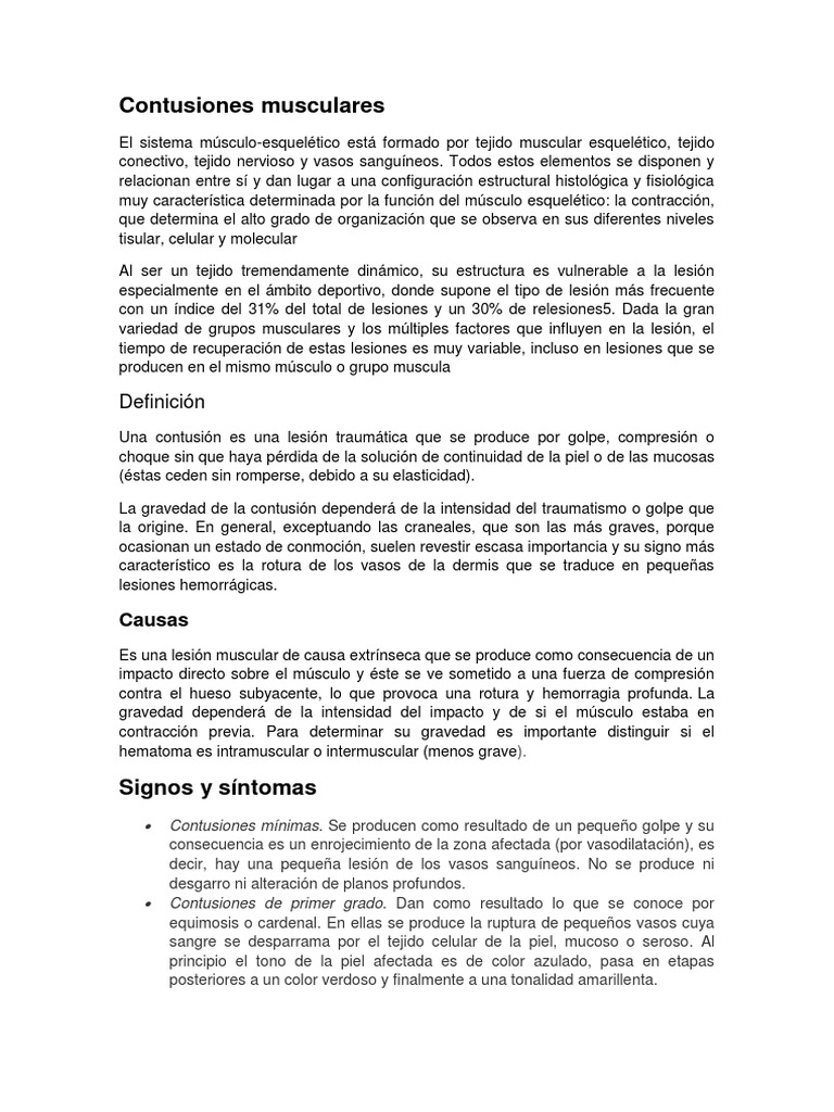 Contusiones Musculares: Tipos y Tratamiento | PDF | Músculo | Anatomía