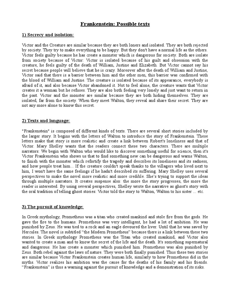 Frankenstein - Analysis | PDF | Frankenstein | Prometheus