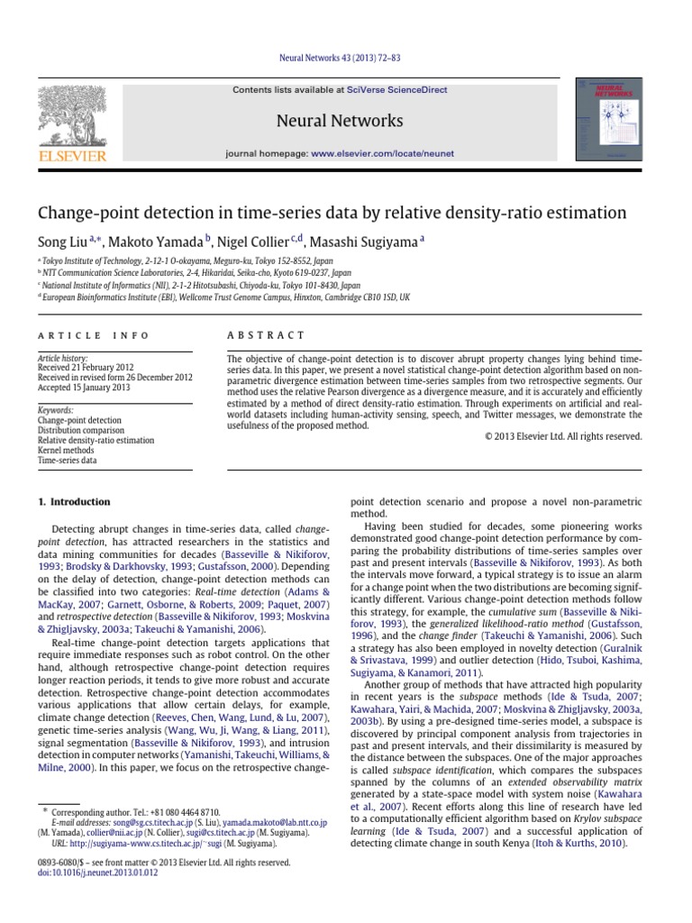 Change-Point Detection in Time Series Data by Relative Density-Ratio Estimation | PDF | Time ...