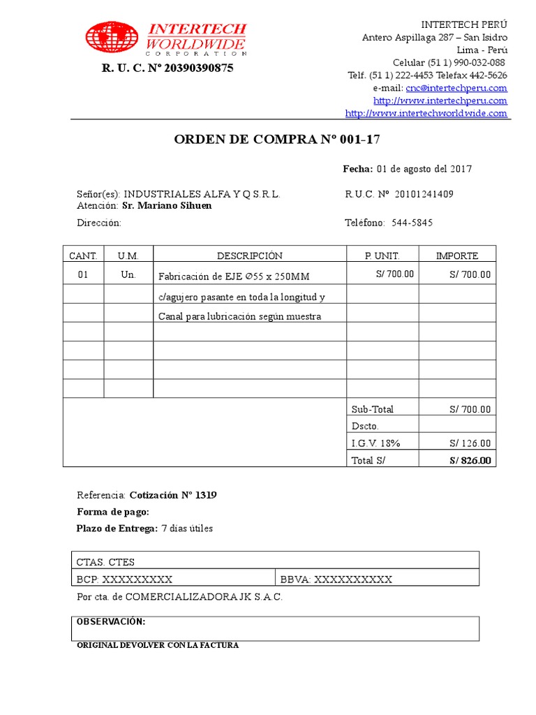 Modelo - Orden de Compra | PDF