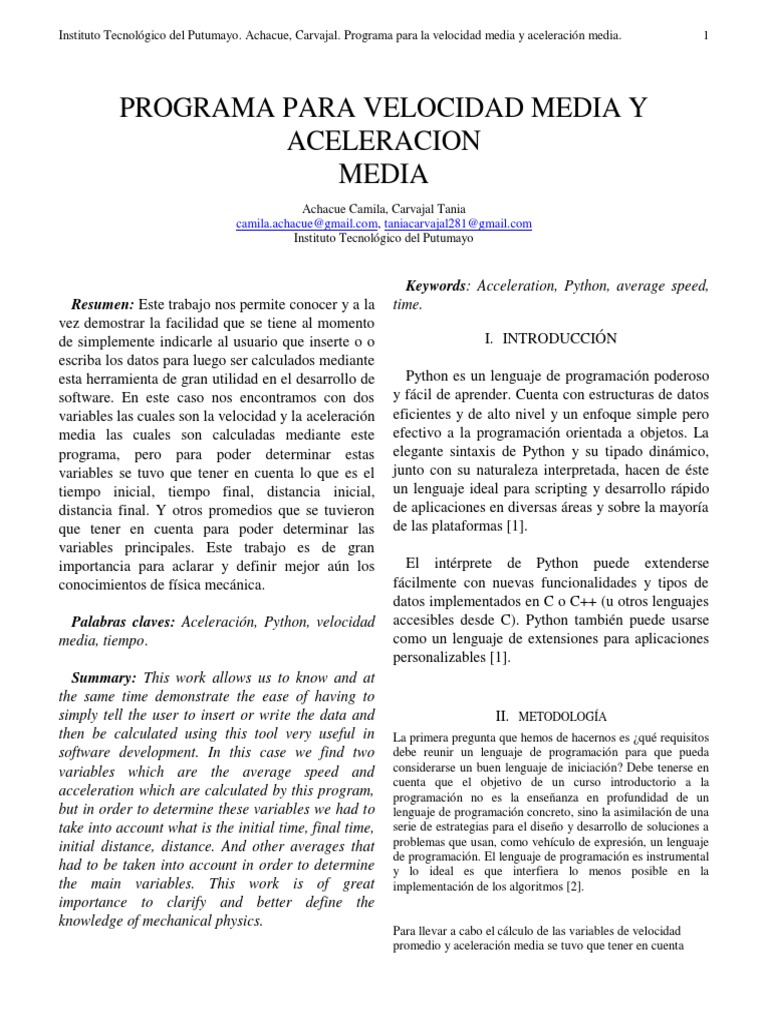 Documento Del Programa Calculo de Velocidad Promedio. | PDF | Python (lenguaje de programación ...