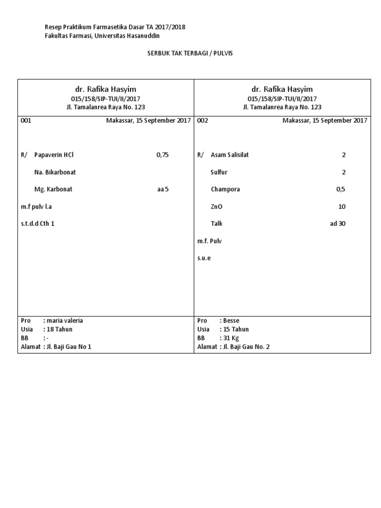 Resep Pulvis Golongan Selasa | PDF