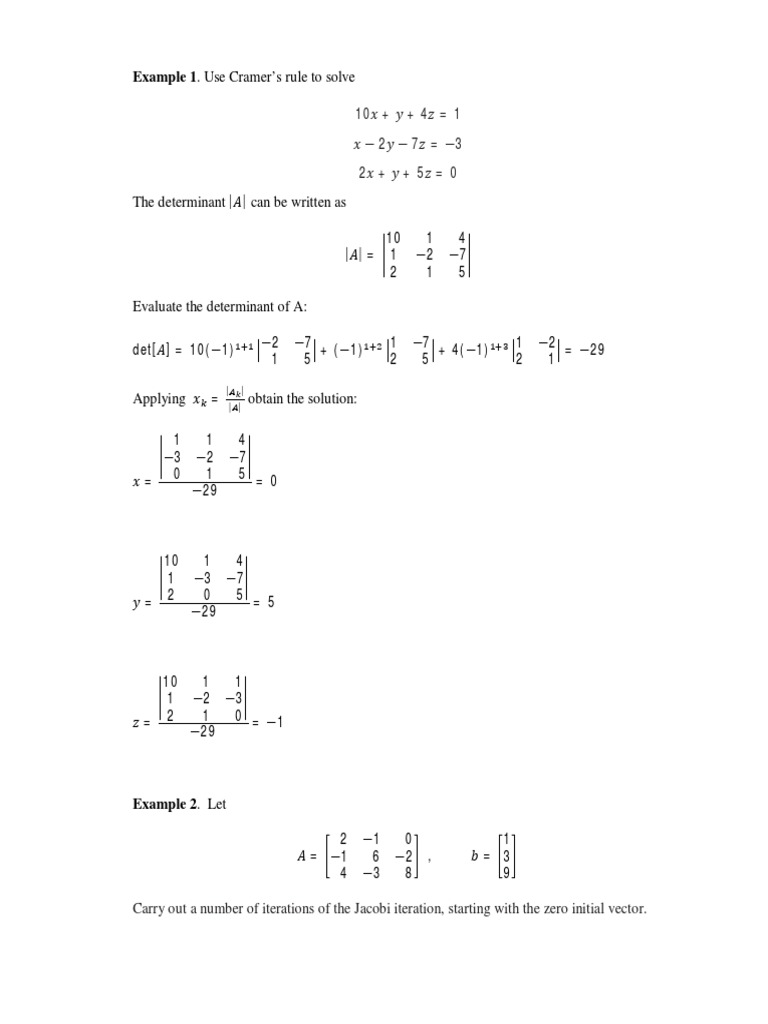 Example 1. Use Cramer's Rule To Solve | Download Free PDF | Applied Mathematics | Theoretical ...