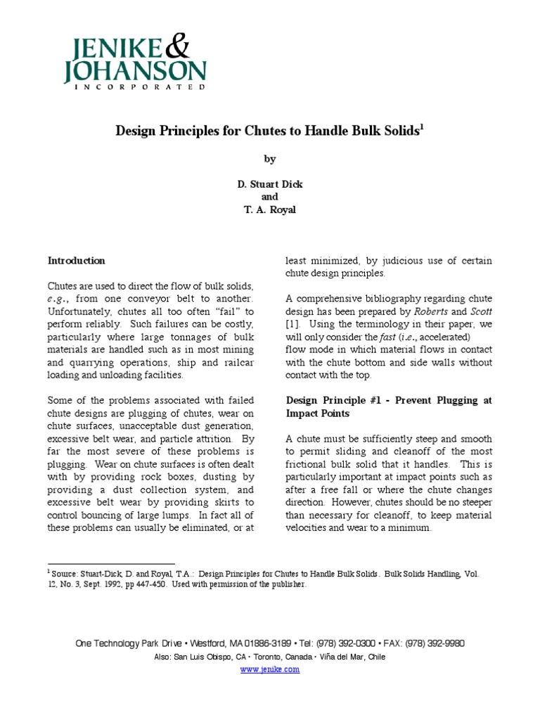 Chute Design Principles for Bulk Solids | PDF | Wear | Acceleration