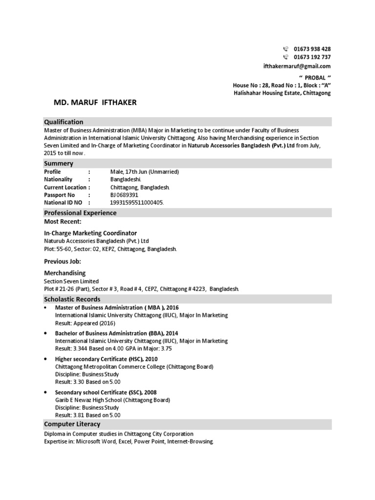 CV of Md. Maruf Ifthaker 2016 PDF | PDF | Bangladesh | International ...