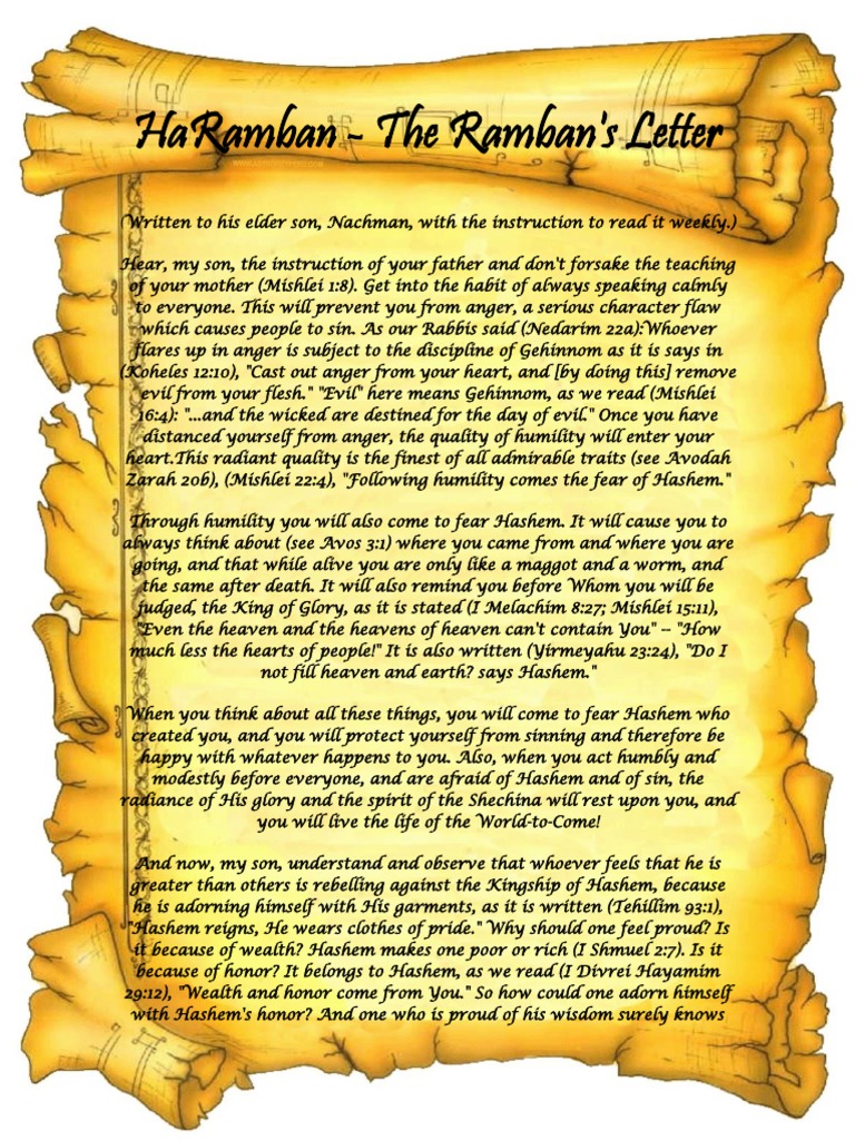 Haramban - The Ramban'S Letter | PDF | Anger | Repentance