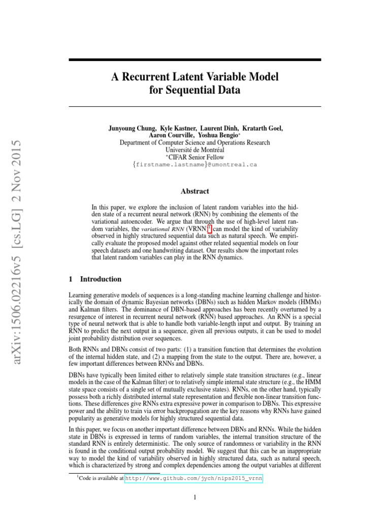 A Recurrent Latent Variable Model For Sequential Data | PDF | Artificial Neural Network ...