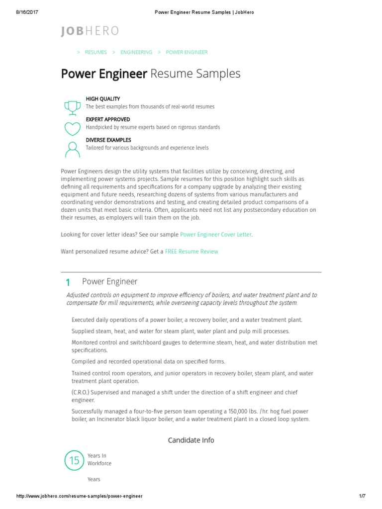 Power Engineer Resume Samples - JobHero | PDF | Federal Aviation ...