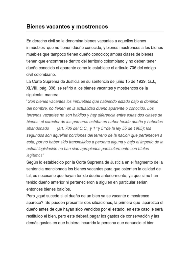 Bienes Vacantes y Mostrencos | PDF | Propiedad | Virtud
