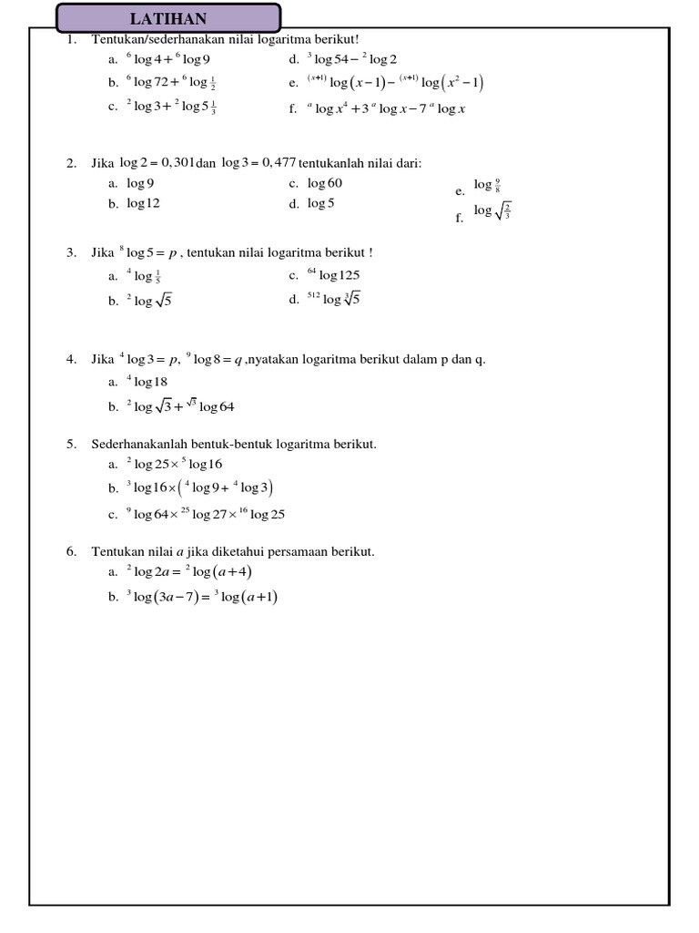 Soal Aljabar Logaritma