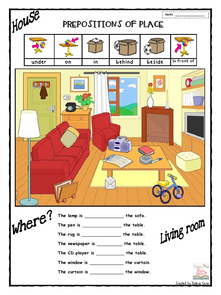 Preposition of Place - in - On - Under - Behind - Beside - House - V.C ...