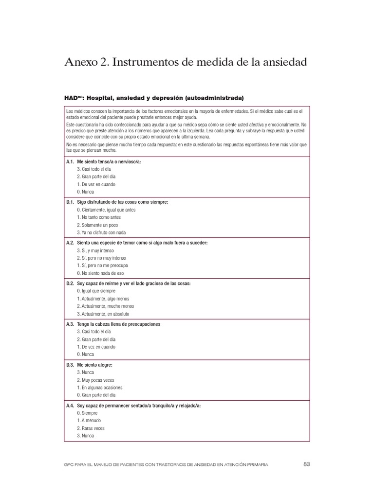 Mod5 Escala Had Ansiedad y Depresion | PDF | Ansiedad | Depresión ...