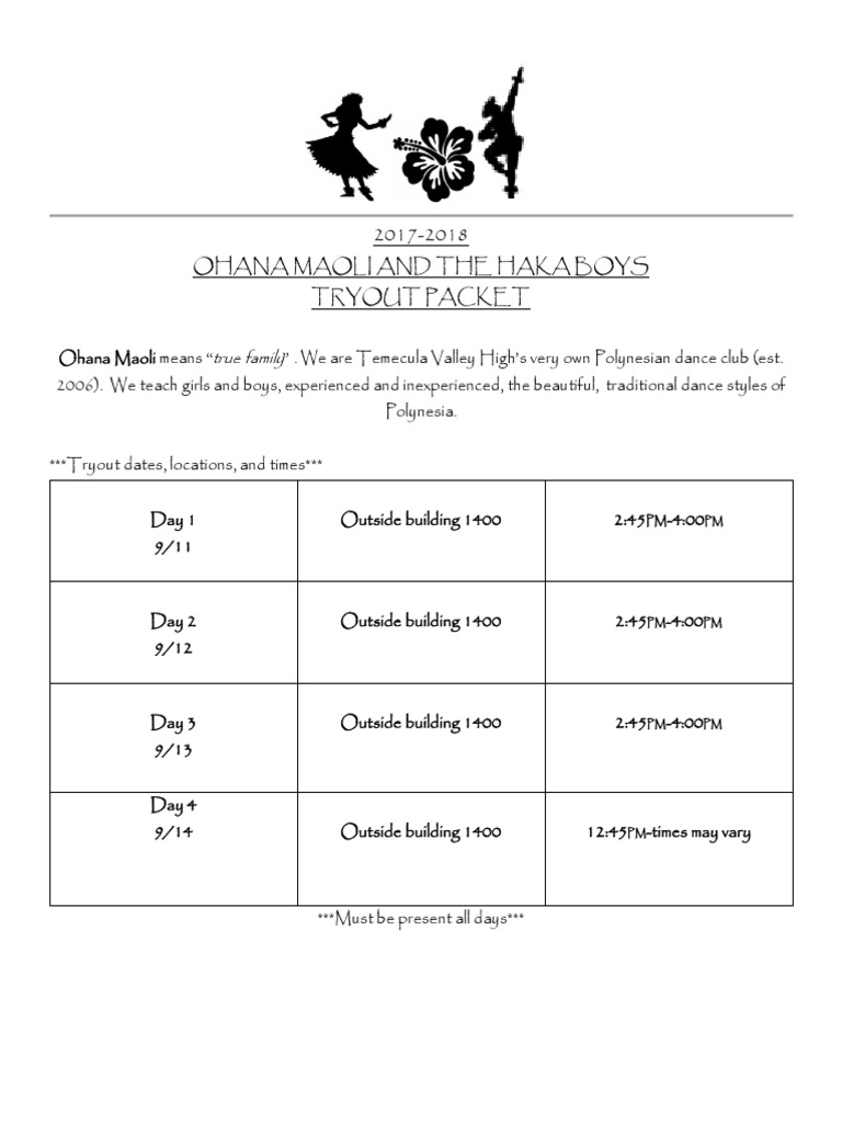 Ohana Tryout Packet 2017-2018 | PDF | Tahiti | Leisure