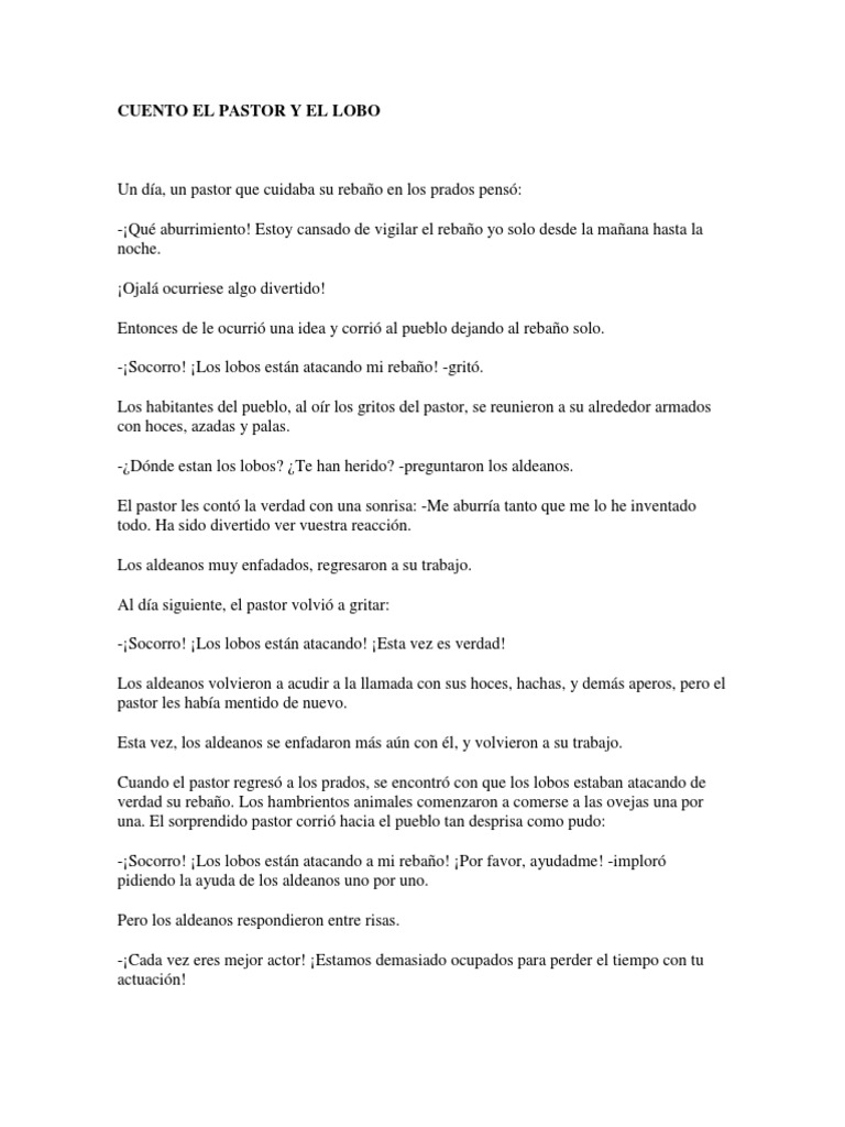 Cuento El Pastor y El Lobo | PDF | Ocio