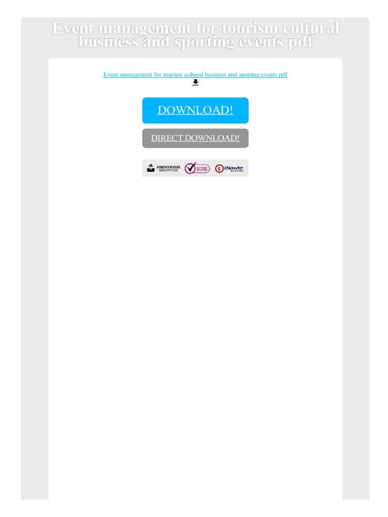 Event Management For Tourism Cultural Business And Sporting Events Pdf