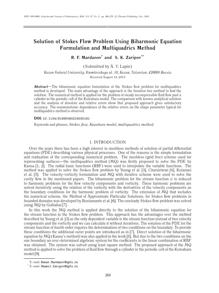 Solution of Stokes Flow Problem Using Biharmonic Equation Formulation ... Solution of Stokes Flow Problem Using Biharmonic Equation Formulation ...