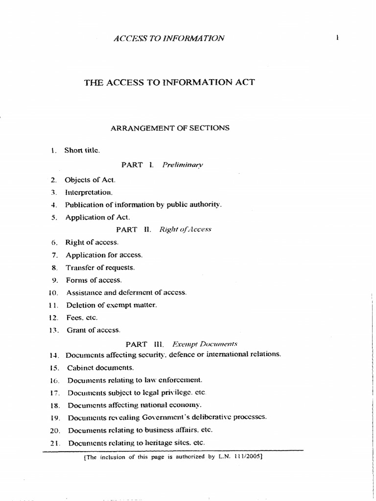 The Access To Information Act | PDF | Freedom Of Information Laws By ...