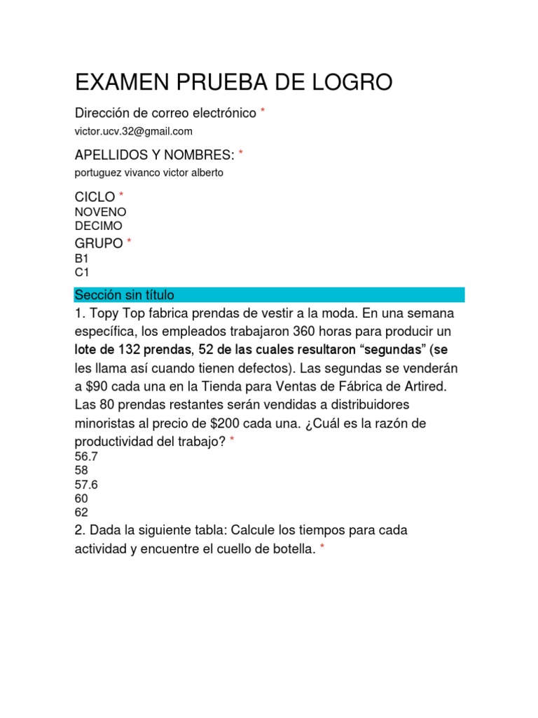 Examen Prueba de Logro | PDF | Logística | Six Sigma