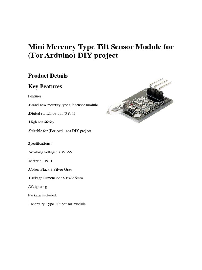 Mini Mercury Type Tilt Sensor Module For (For Arduino) DIY Project | PDF