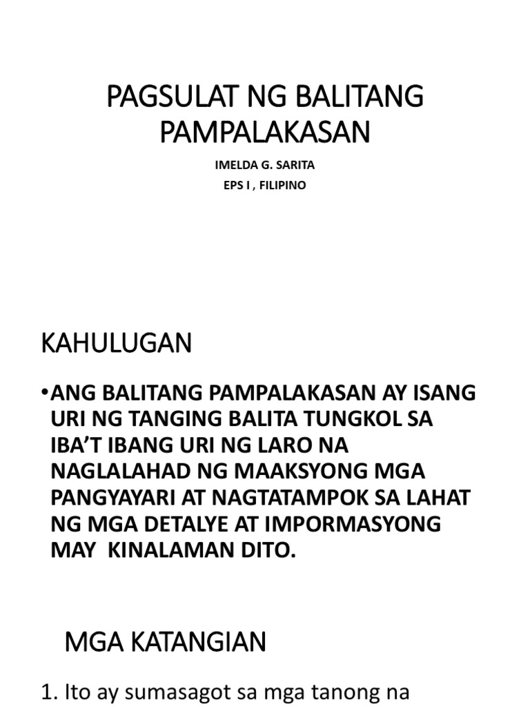 Pagsulat NG Balitang Pampalakasan | PDF Pagsulat NG Balitang Pampalakasan | PDF
