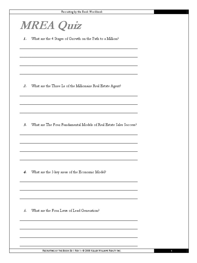 MREA Quiz: Recruiting by The Book Workbook | PDF | Real Estate Law ...