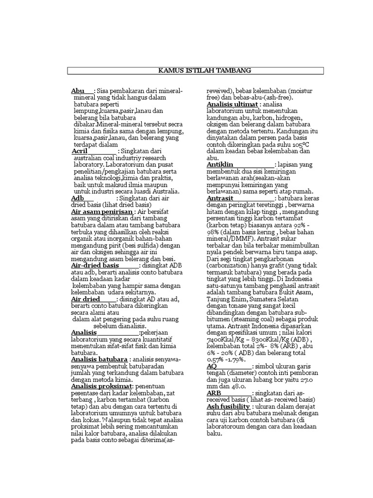 Kamus Istilah Pertambangan | PDF