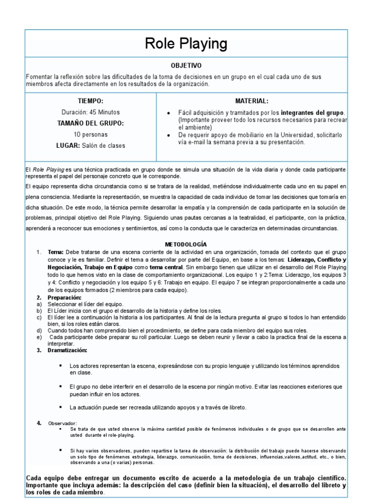 Formato de Role Playing 1II132 | PDF | Liderazgo | Toma de decisiones