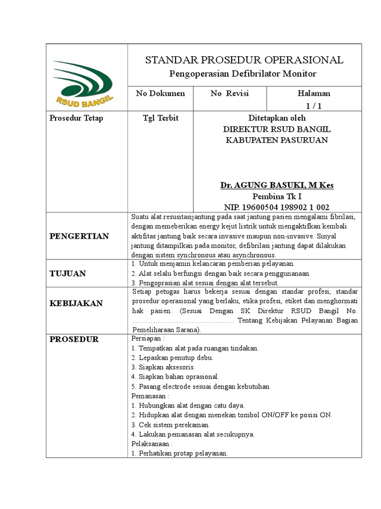 SOP Pengoperasian Defibrilator Monitor | PDF
