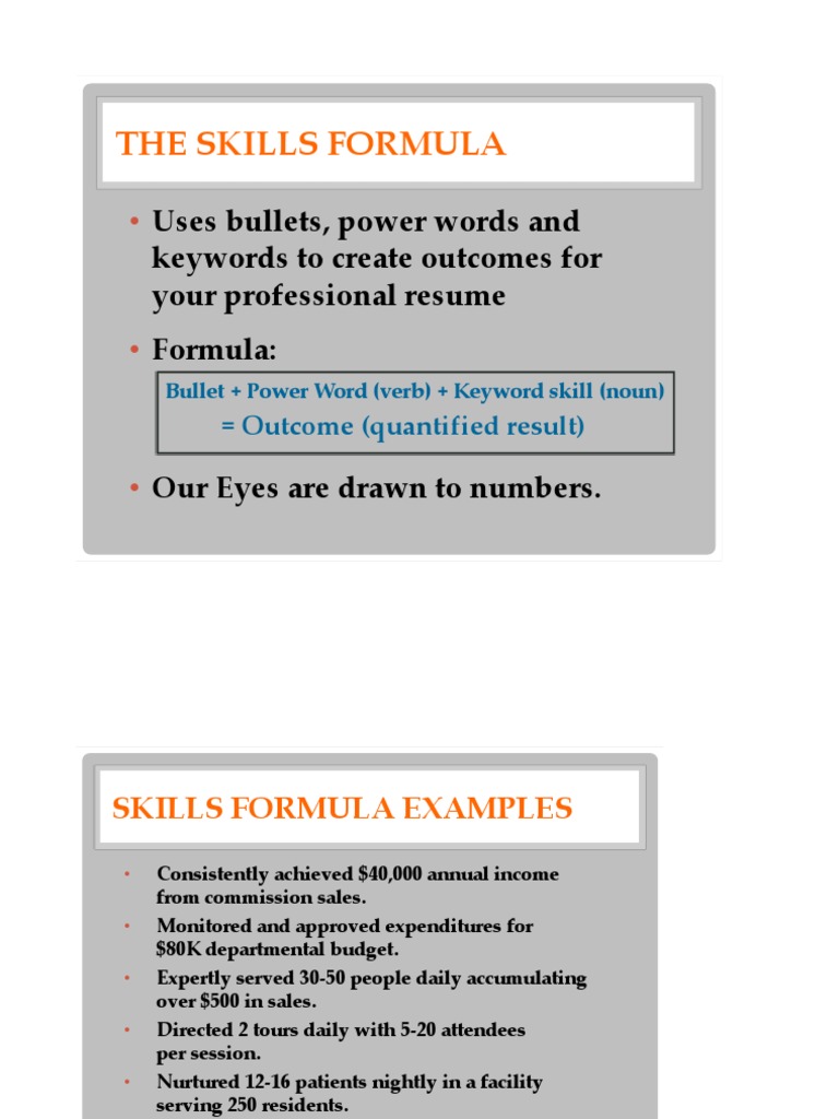 The Skills Formula: Uses Bullets, Power Words and Keywords To Create ...