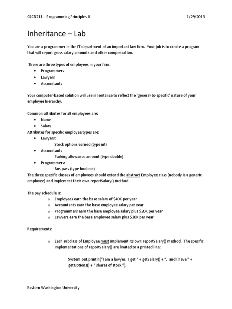 CSC D211 Inheritance Lab - Report Employee Salaries | PDF | Inheritance (Object Oriented ...