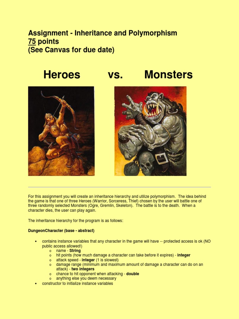 Heroes vs. Monsters: Assignment - Inheritance and Polymorphism 75 Points (See Canvas For Due ...