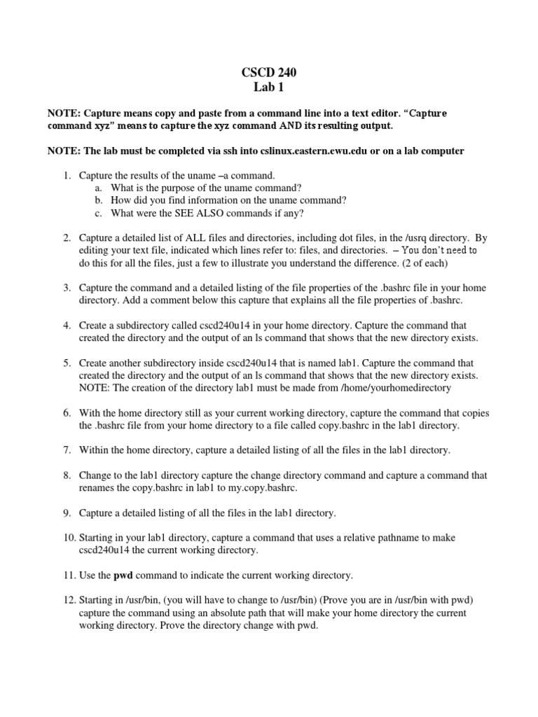 Linux Command Line Lab Guide | PDF | Directory (Computing) | Computer File