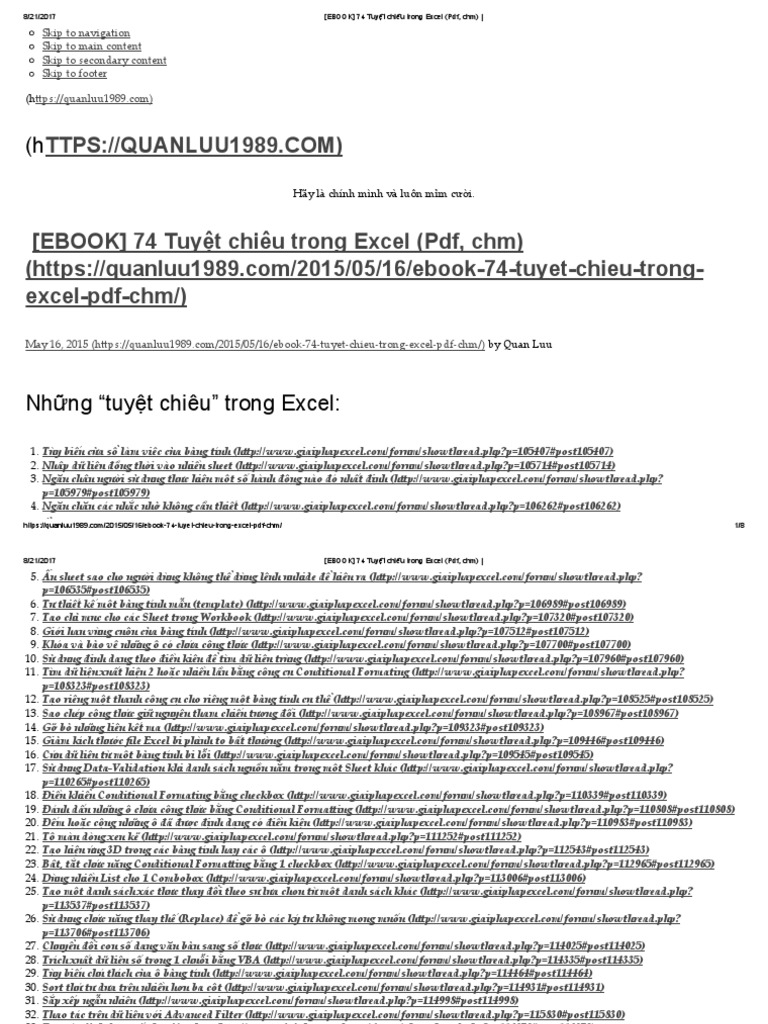 (eBook) 74 Tuyệt Chiêu Trong Excel (PDF, Chm) | PDF