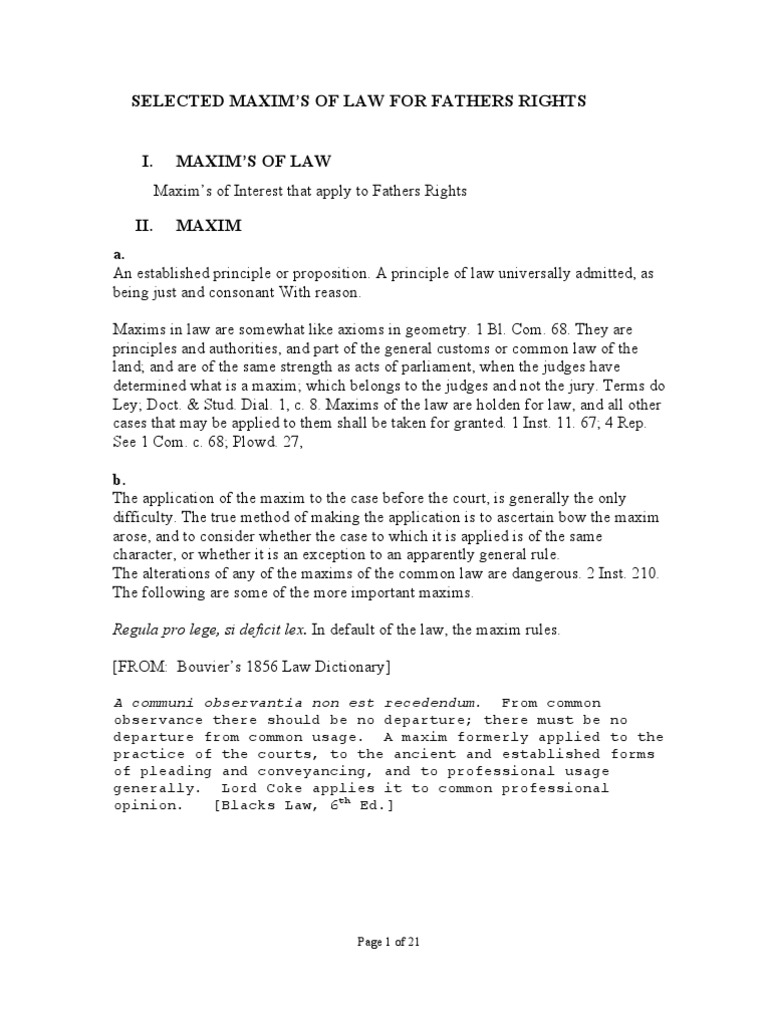 Selected Maxim'S of Law For Fathers Rights: Regula Pro Lege, Si Deficit ...