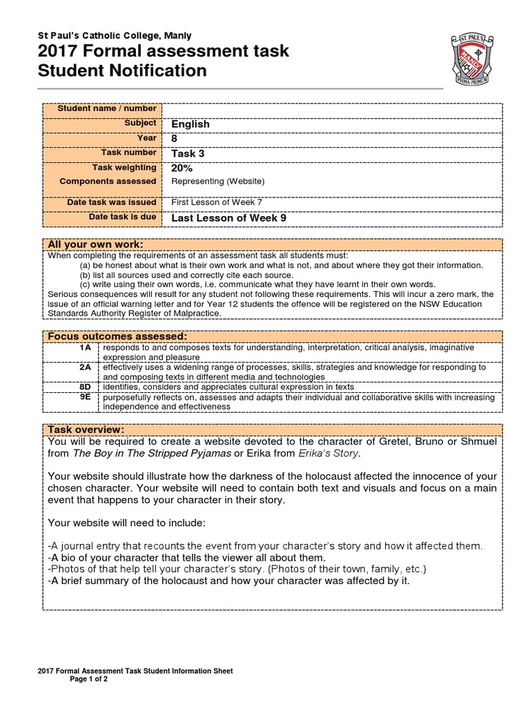 Yr 8 Task 3 Notification | PDF | Educational Assessment | Cognitive Science