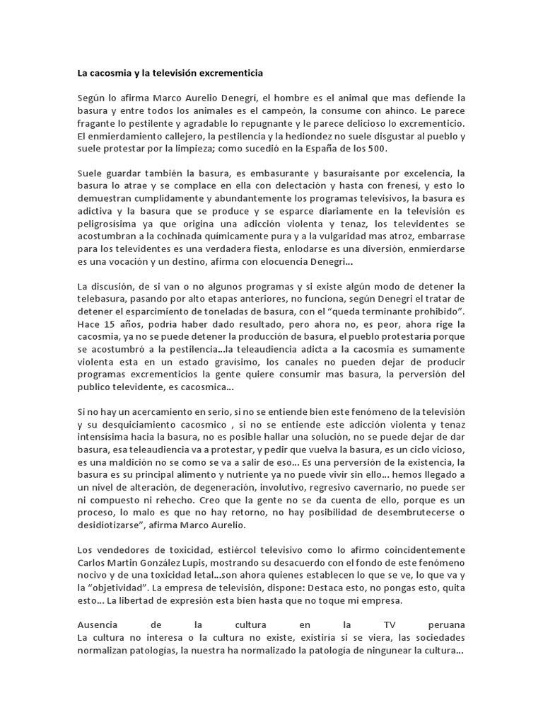 La Cacosmia y La Televisión Excrementicia | PDF | Serotonina | Estrés ...