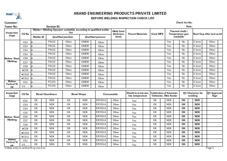 Anand Engineering Products Private Limited: Before Welding Inspection ...