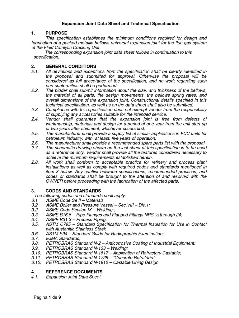Expansion Joint Technical Specification and Data Sheet | PDF | Welding ...