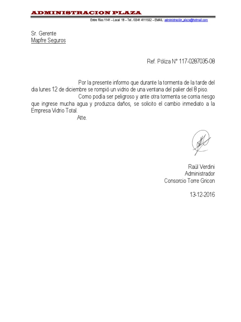 Denuncia Vidrio Torre Gricon | PDF