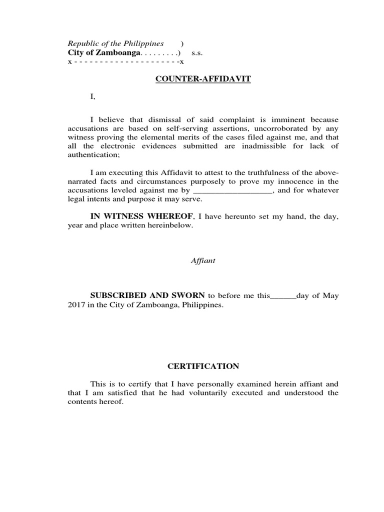 Counter Affidavit (Reckless Imprudence) RCR | PDF | Affidavit | Public Law