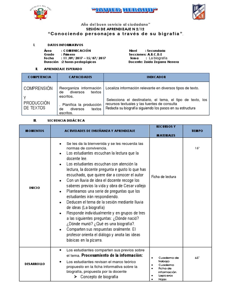 Sesion La Biografia | PDF | Lectura (proceso) | Aprendizaje