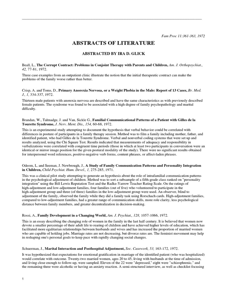 Abstracts of Literature: Abstracted by Ira D. Glick | PDF | Family ...