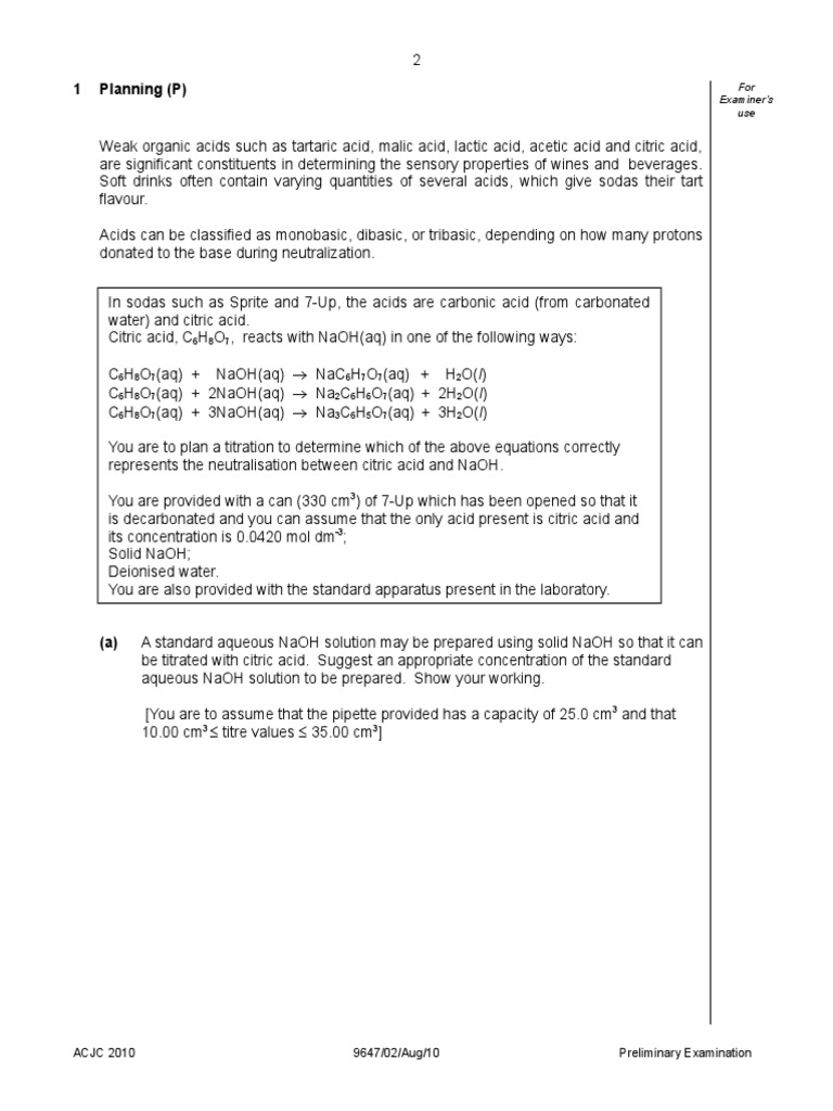 Paper 2 Final (Qs Only) | PDF | Precipitation (Chemistry) | Acid