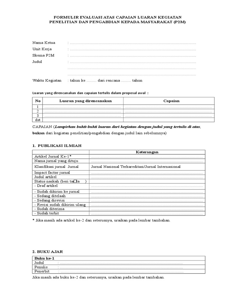 Form Evaluasi Capaian Target Luaran | PDF