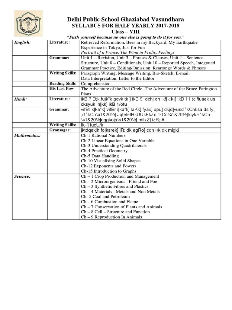 T Delhi Public School Ghaziabad Vasundhara: Syllabus For Half Yearly ...
